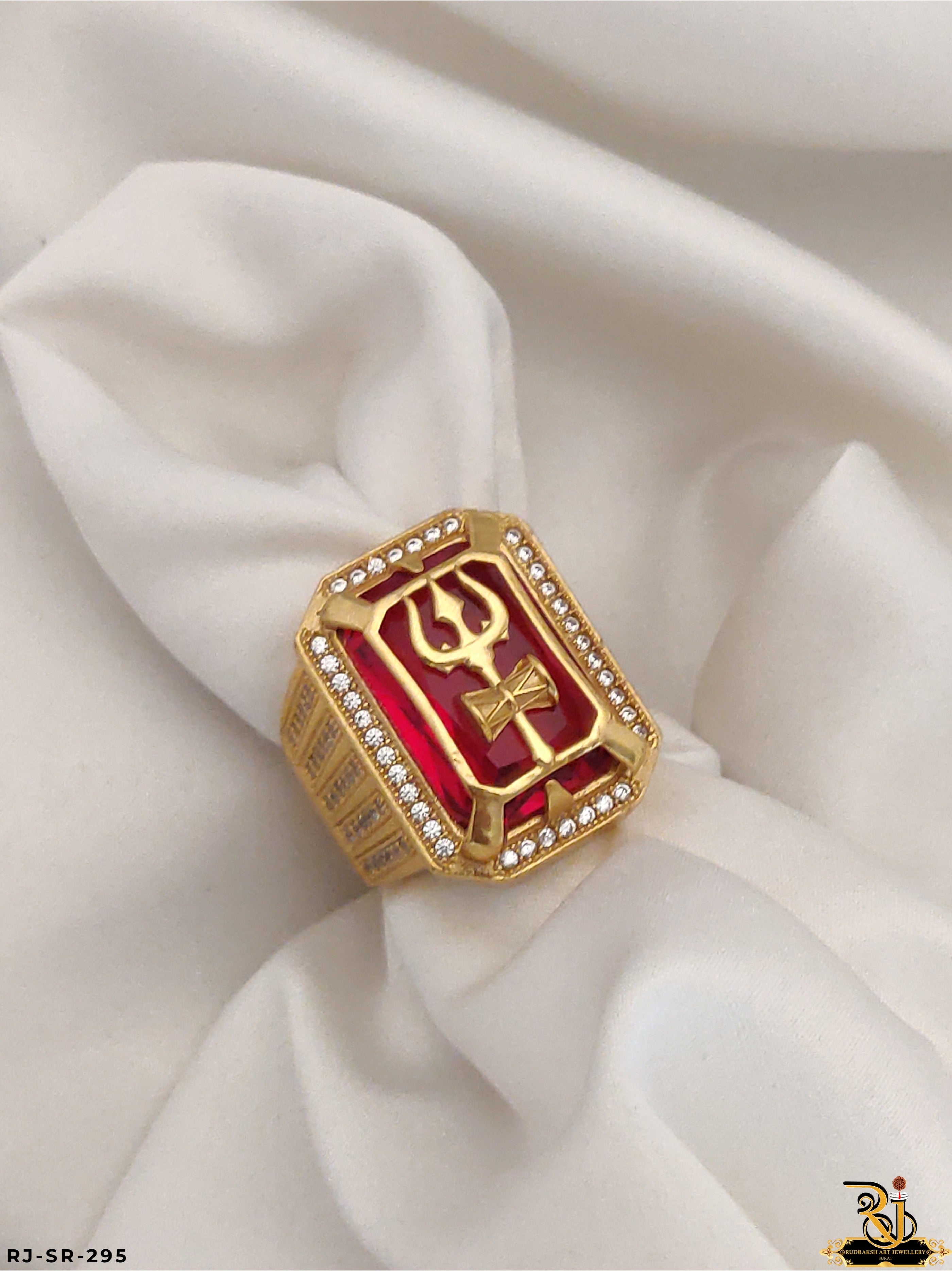 Superior Design Trishul Design Gold Pleted Red Ston Ring SR-295 ...