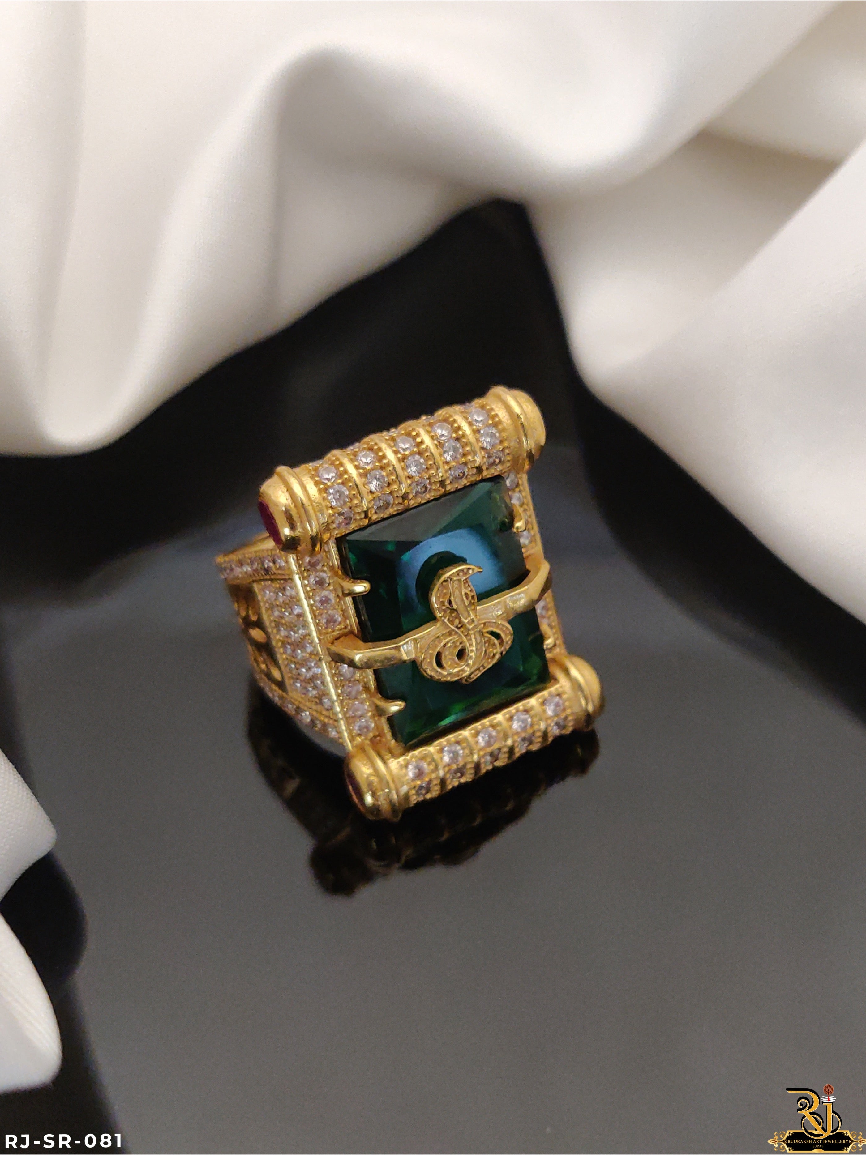 Jay Goga Logo Men’s Style Gold Pleted Stone Ring SR-081 – Rudraksh Art ...