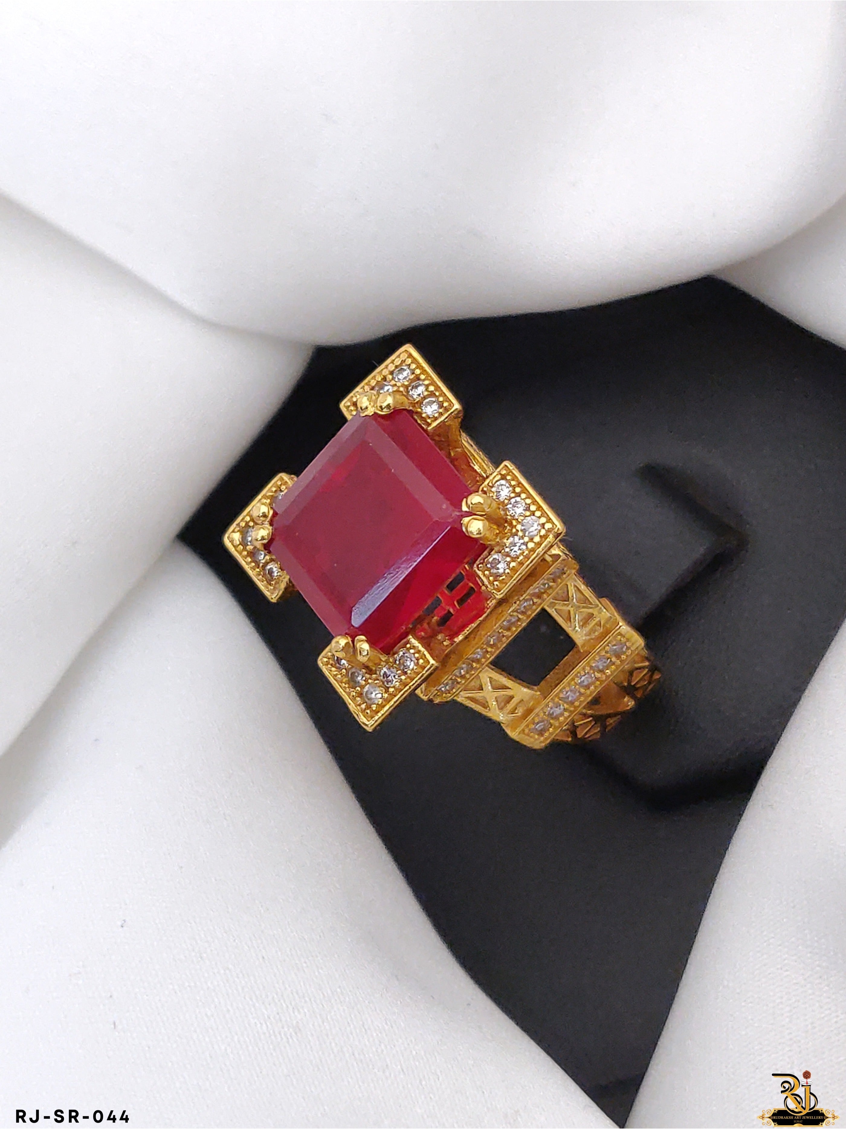 Red Stone Eiffel Tower Sophisticated Design Gold Plated Ring for Men S ...